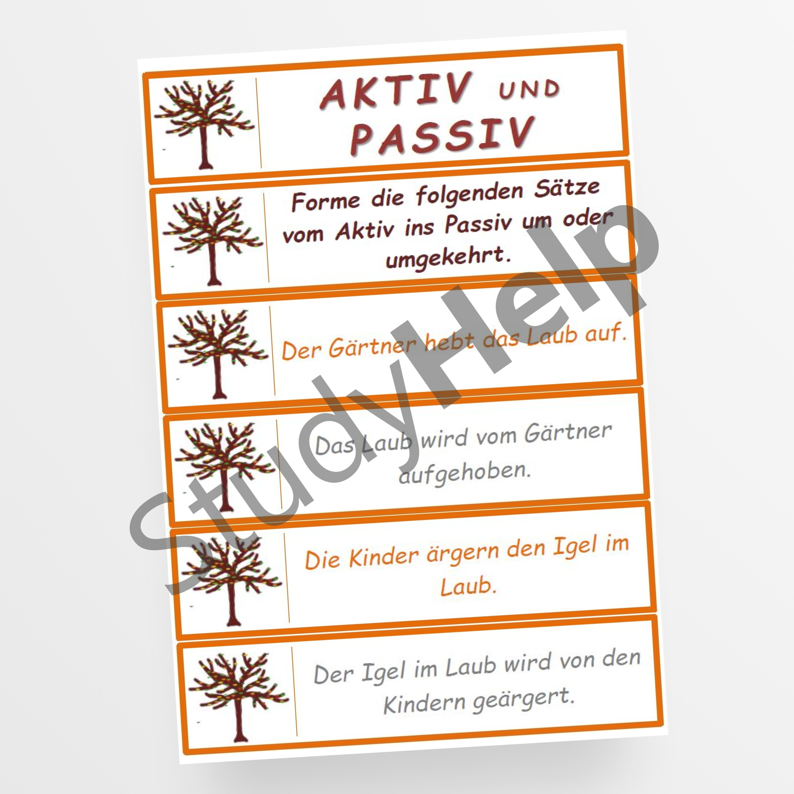 Aktiv und Passiv - Übungskarten "Herbst" – StudyHelp Lehrmaterial