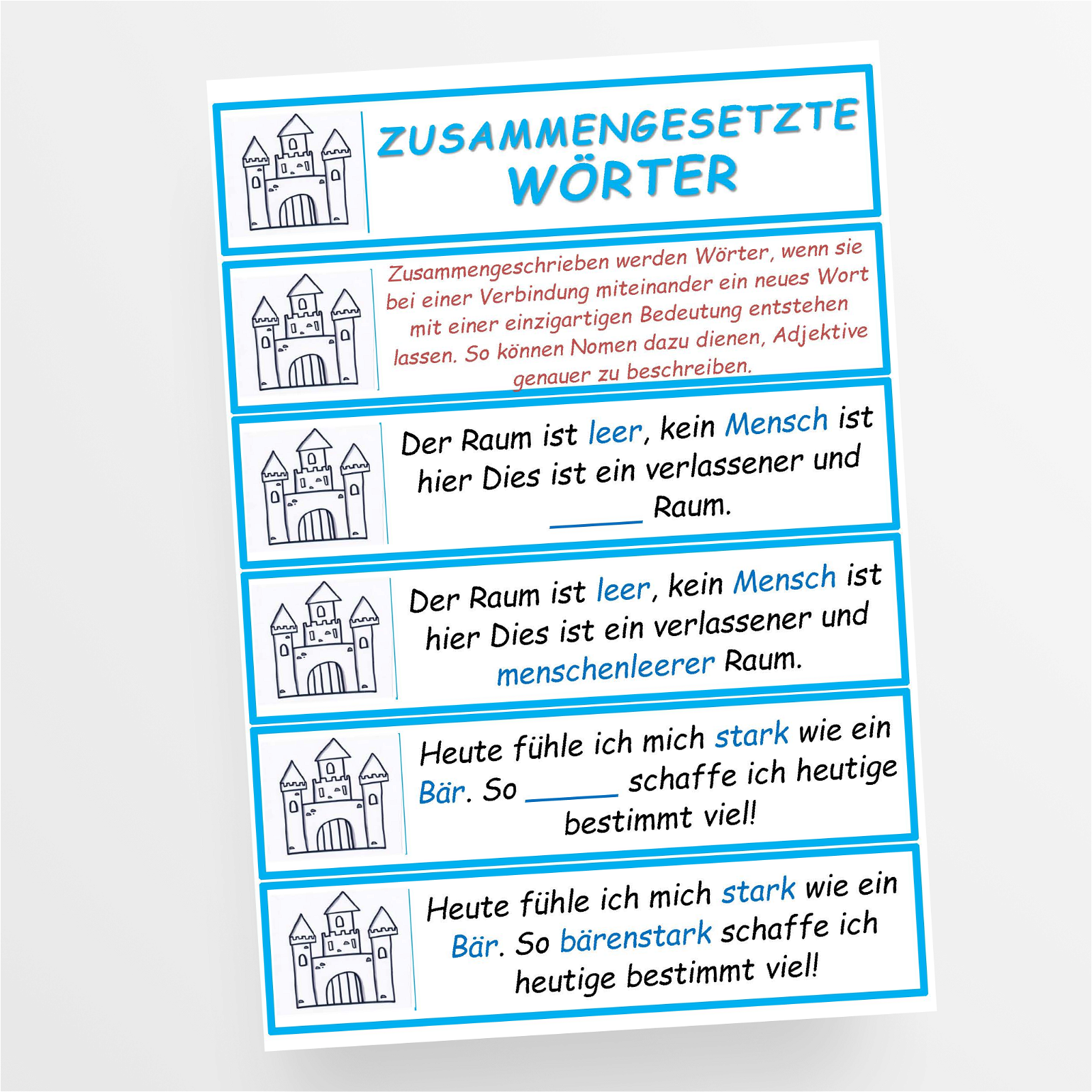 Deutsch: Übungskarten zusammengesetzte Wörter aus Nomen und Adjektive ...