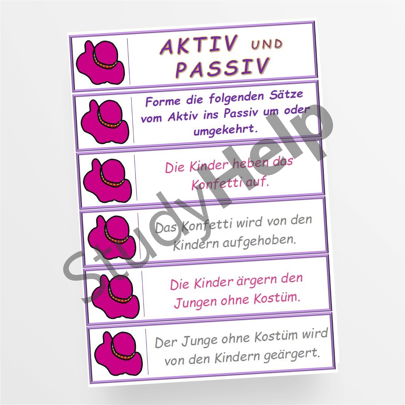 Karneval: Aktiv und Passiv - Übungskarten – StudyHelp Lehrmaterial