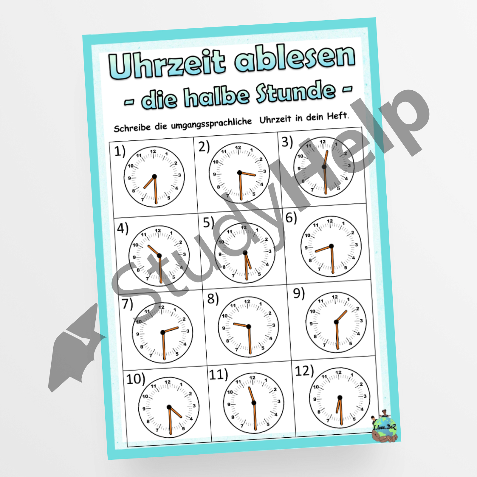 Uhrzeit ablesen "die halbe Stunde" DaZ / Mathematik – StudyHelp ...