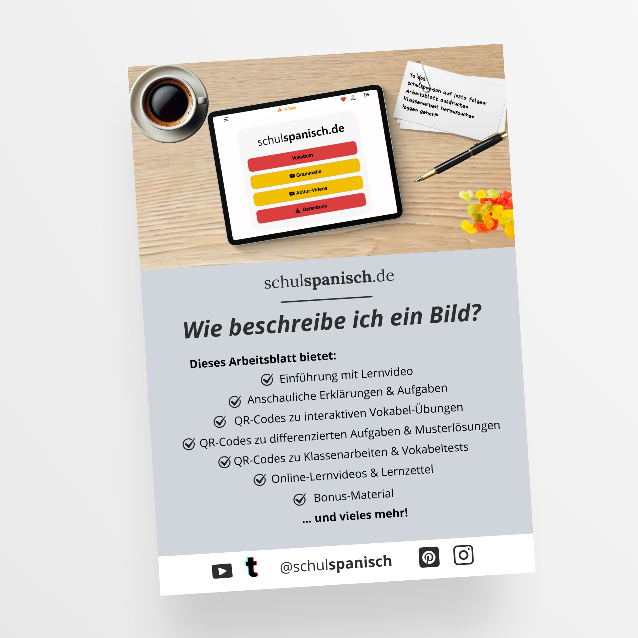 Materialpaket Aufgabenblätter Spanisch: "Wie beschreibe ich ein Bild ...